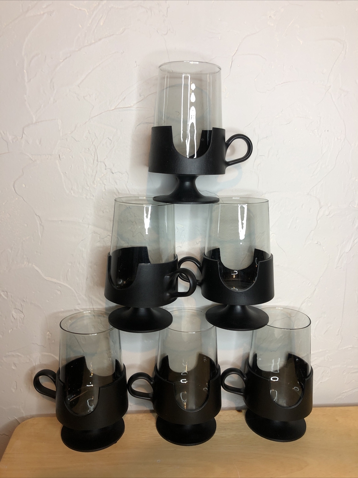 Set of 6 Vtg Glas-Snap by Corning Black Base & Handle Clear Glass Hot ...