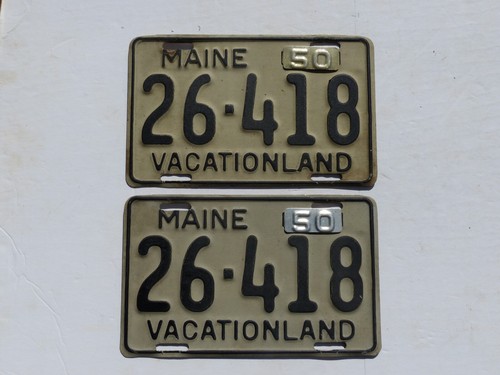 Used "Correct" 1950 Issue Maine Passenger Car License Plates PAIR # 26 ...