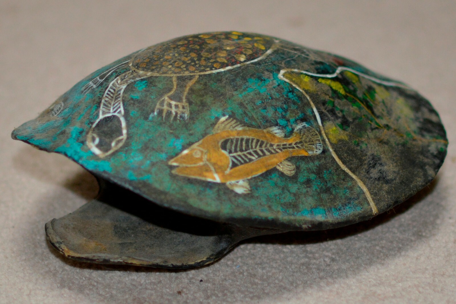 ABORIGINAL c.1960s PAINTED TORTOISE BUDGIAL SHELL LARRAKIA NATION ...