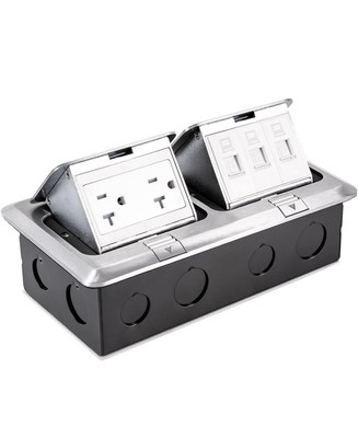Dual Pop-Up Floor Box Electrical Kit, Recessed Floor Outlet Box, 20 Amp ...