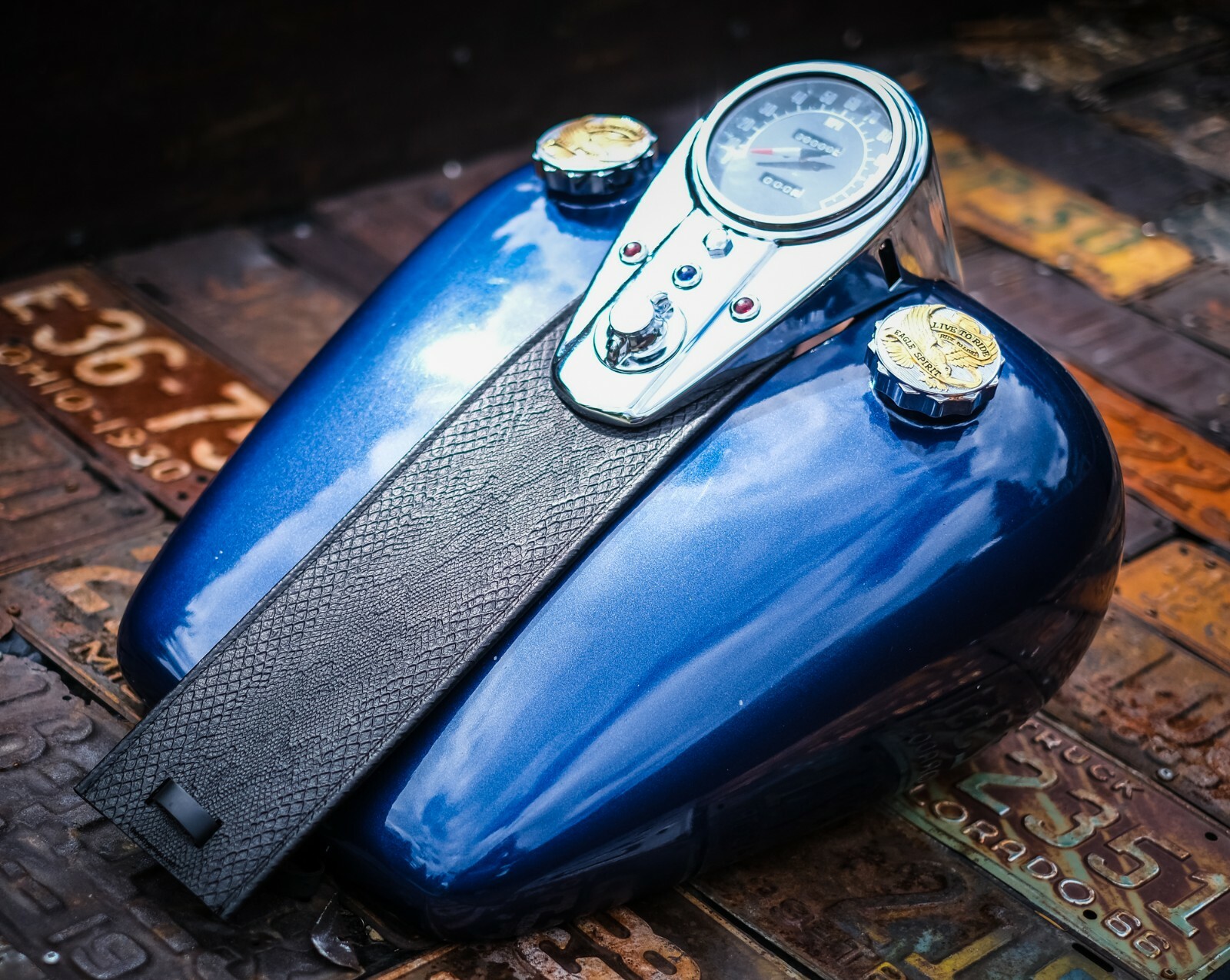 Black Python Leather Gas Tank Panel Bib Harley Davidson Split Tank 3 Light Dash | eBay