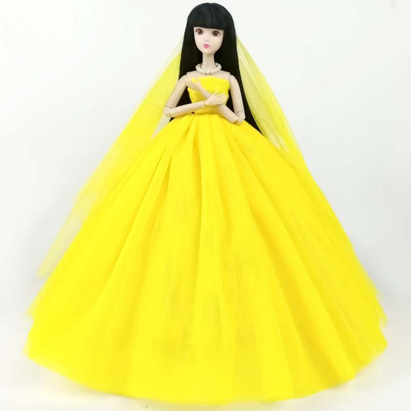 Yellow Doll Dress For 11.5" Doll Clothes High Quality Long Tail Evening ...