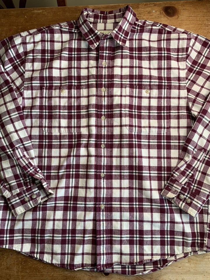 Eddie Bauer Mens Size Large Flannel. Burgundy Plaid Button Up L/S Shirt ...
