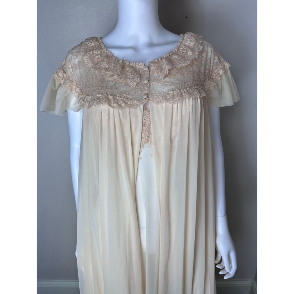 Vintage 1950s Full Length Peignoir Set Vanity Fair Sheer Cream Nylon Lace 50s | eBay