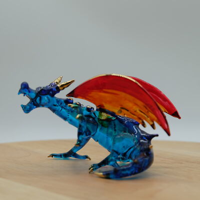 Europion Blue Dragon fire Animal Hand Blown Art Glass Figurine ...