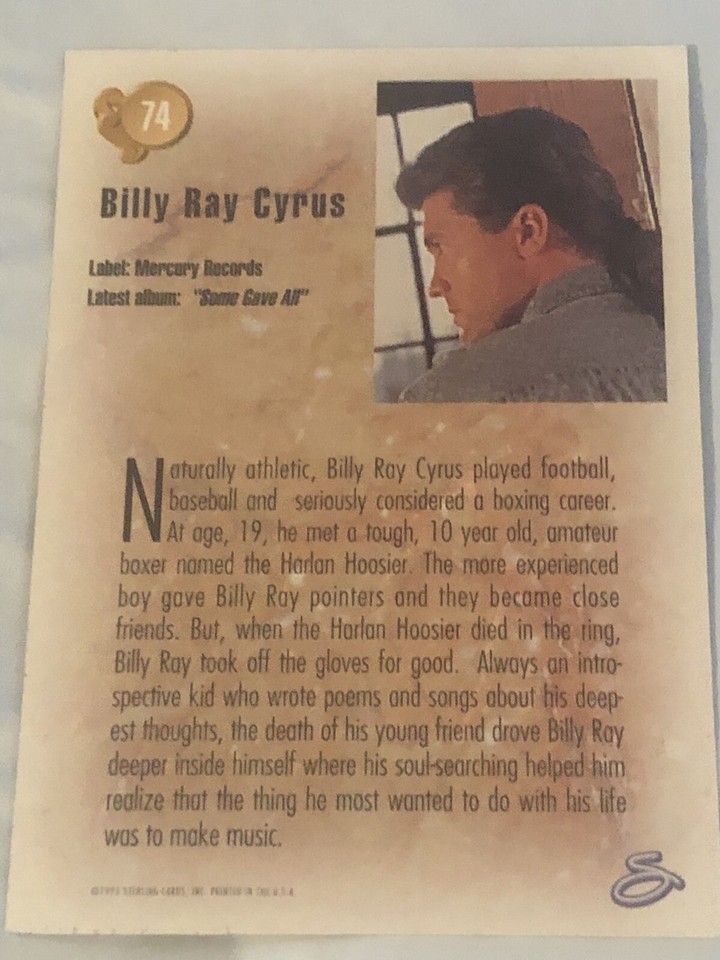 Billy Ray Cyrus Trading Card Country Gold #74 | eBay