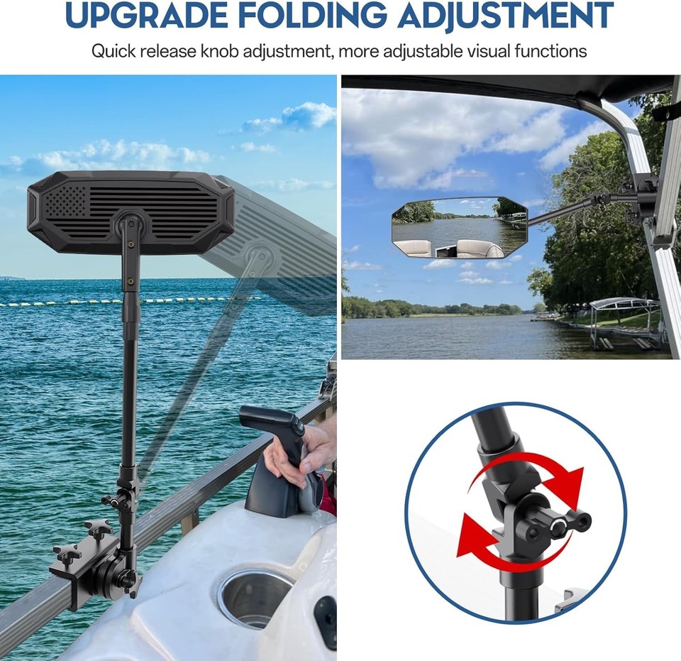 Extra Large Pontoon Boat Mirror (12.4" x 4.8") & Bracket, Folding ...