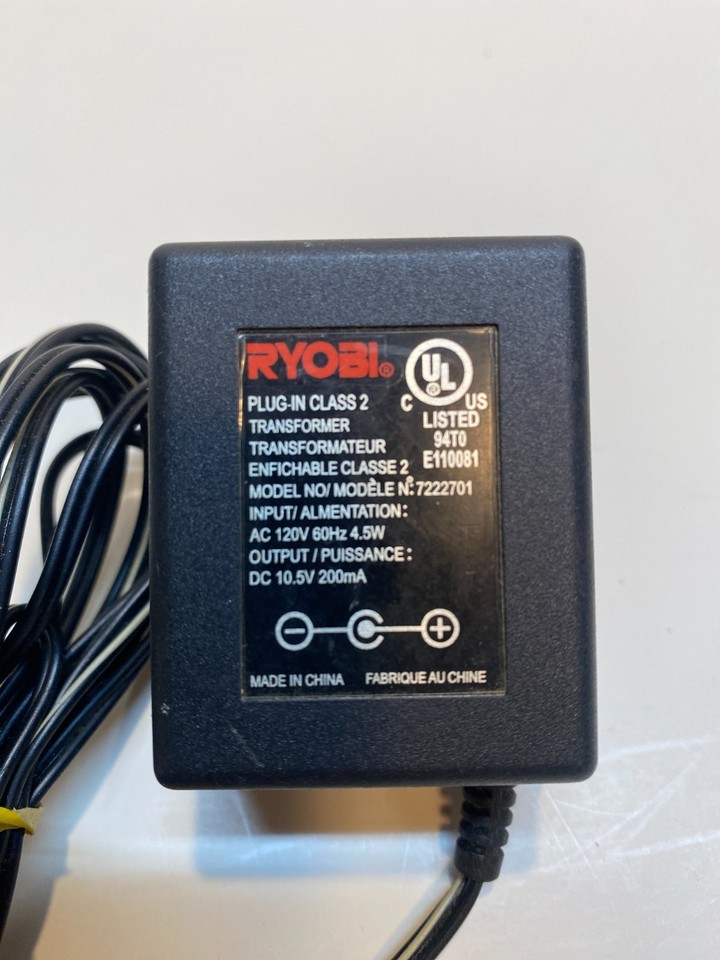 RYOBI Power Cord Class 2 Transformer Input 120V Output -10.5V - Model ...