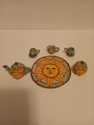 Rare 8 Piece Collectable Handmade Ceramic Sun Theme Mini Tea Set | eBay