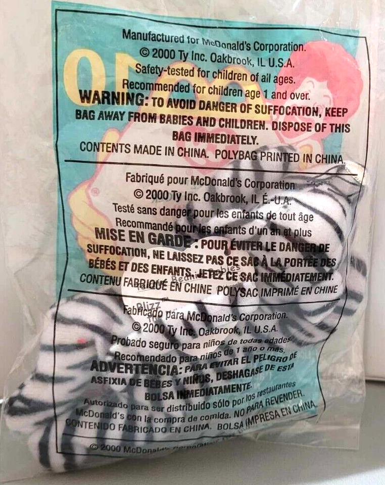 2000 McDonald's Happy Meal Toy TY Beanie Baby - Blizz the White Tiger ...