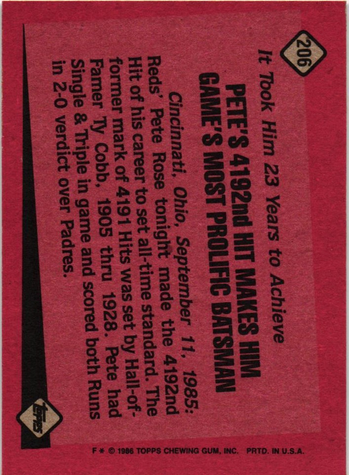 1986 Topps 206 Pete Rose Cincinnati Reds | eBay