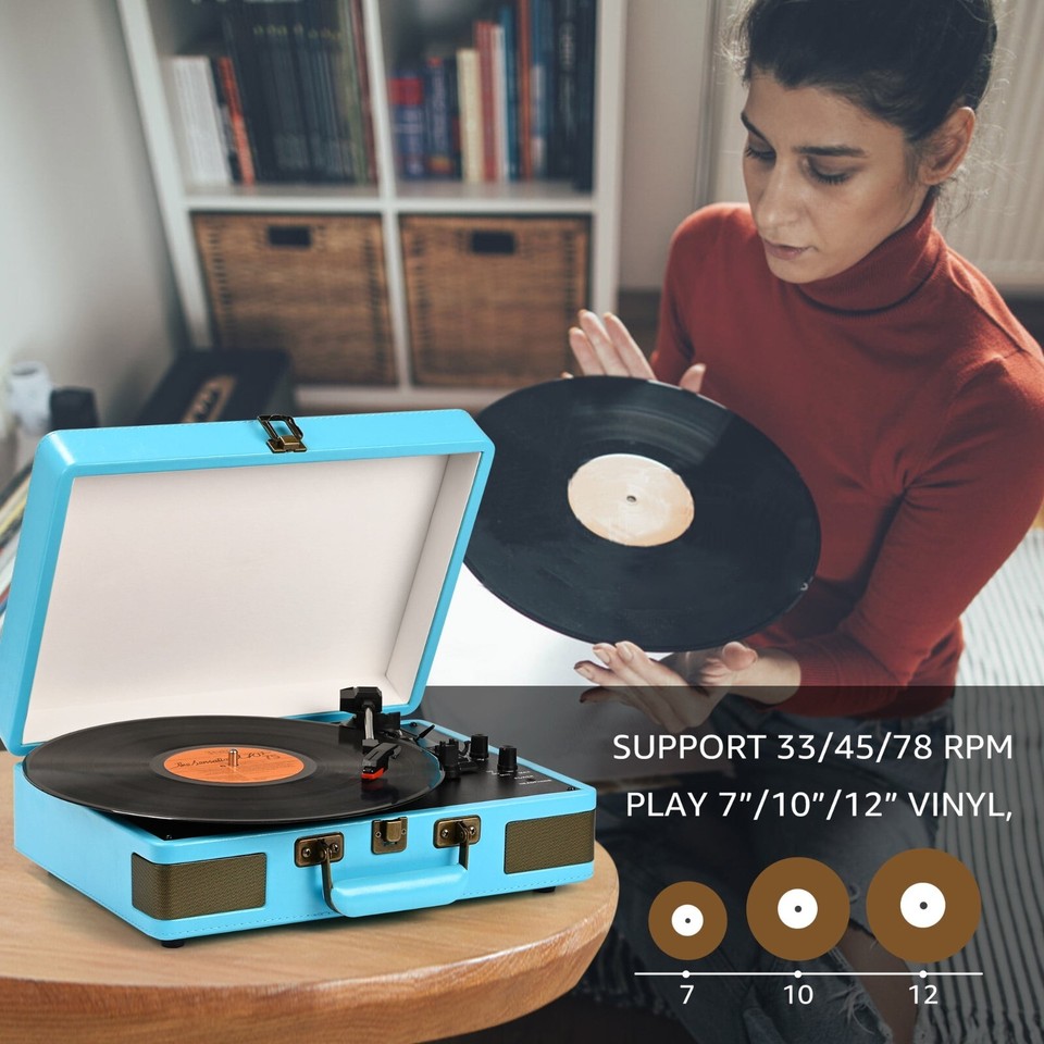 Record Player Turntable Portable Suitcase Vinyl Record Player Stereo | eBay