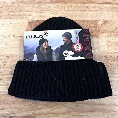 New Bula Merino Wool Blend Beanie Hat Cap (2-pack) Gray & Black Unisex ...