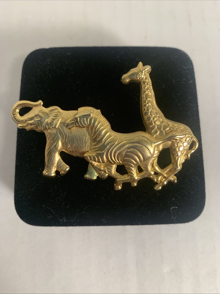 Vintage Premier Design Gold Tone Safari Animal Brooch Pin Giraffe ...
