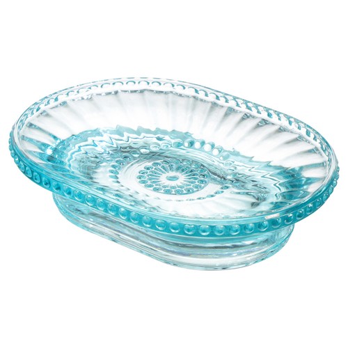 Clear Glass Soap Dish Counter Decorative Soap Holder Embossed Bathtub ...