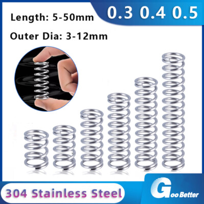 10pcs 0.3mm 0.4mm 0.5mm 304 Stainles Steel Spring Compression Pressure ...