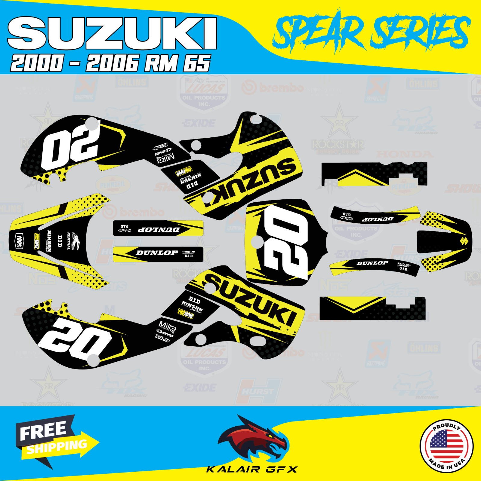 Graphics Kit for Suzuki RM65 years 2000 to 2006 RM 65 RM-65 Spear ...