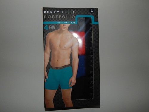 Perry Ellis Men 4 Boxer Briefs Medium Large Blue100% Cotton SoftTouch ...