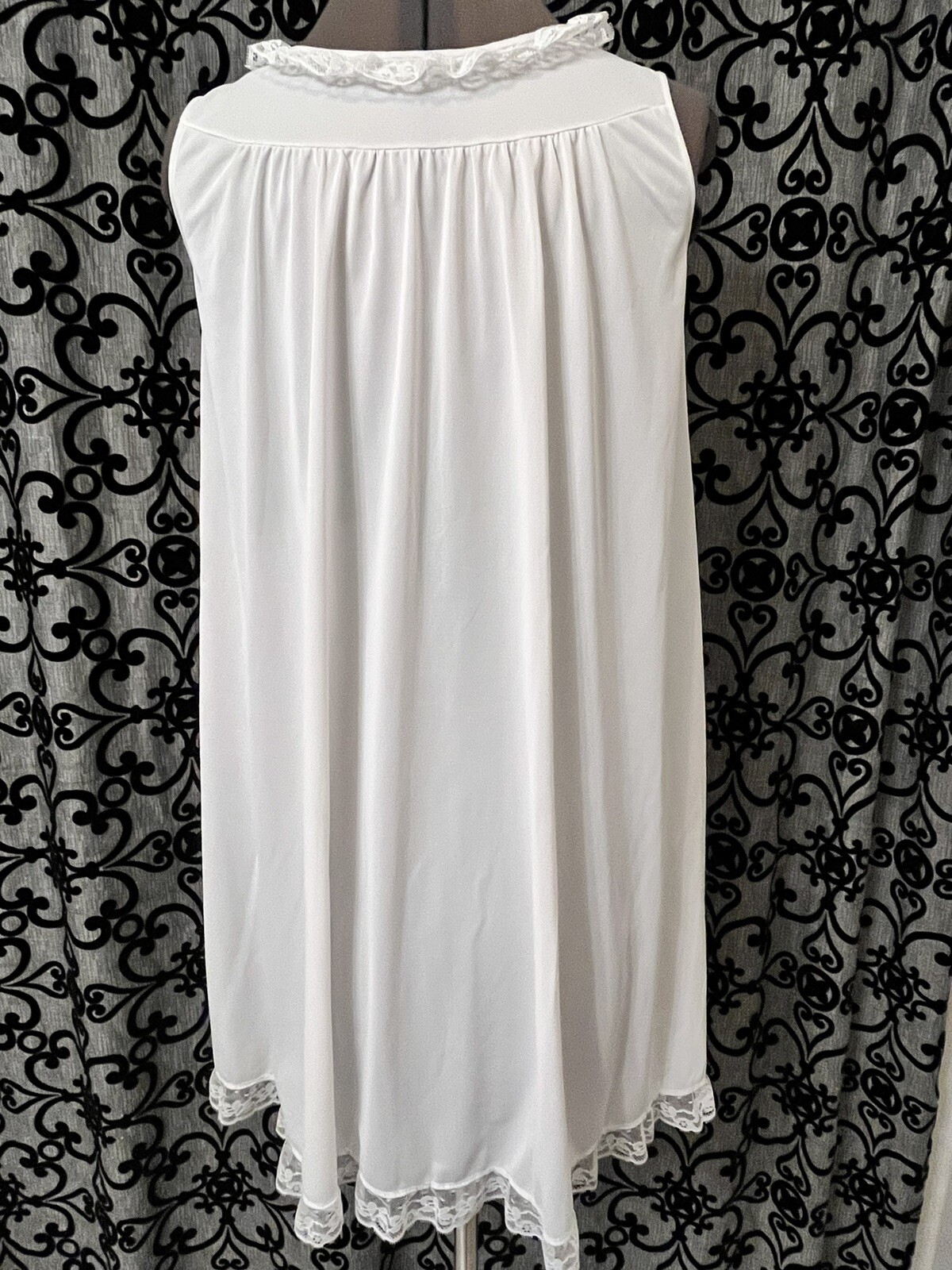 Shadowline White Negligee Nylon Sissy Nightgown Lace And Embroidery ...