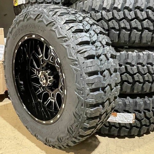 20x10 Vision 404 Brawl Black Wheels 35" MT Tires 8x6.5 Dodge Ram 2500 ...