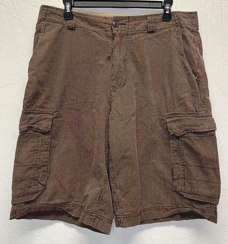 Vintage OP Ocean Pacific Cargo Shorts Mens 34 Brown Stripe 100% Cotton ...