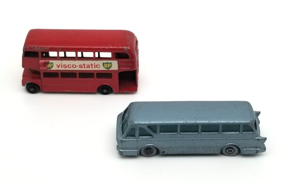Lesney England Red Routemaster Bus #5 + Light Blue Leyland Royal Tiger ...
