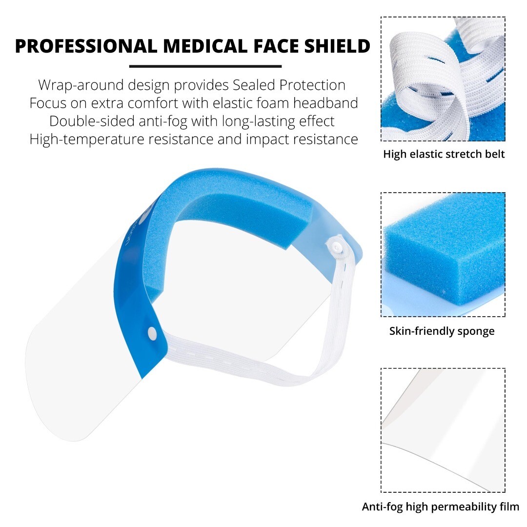 20 Pcs Reusable Safety Face Shield Full Protection Clear Anti-fog Visor ...