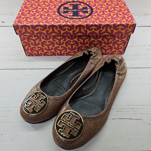 Tory Burch Reva Coconut Brown Stingray Leather Ballet Flats Womens Size ...
