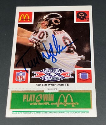 Tim Wrightman Chicago Bears Auto SIGNED 1986 McDonalds Card Super Bowl ...
