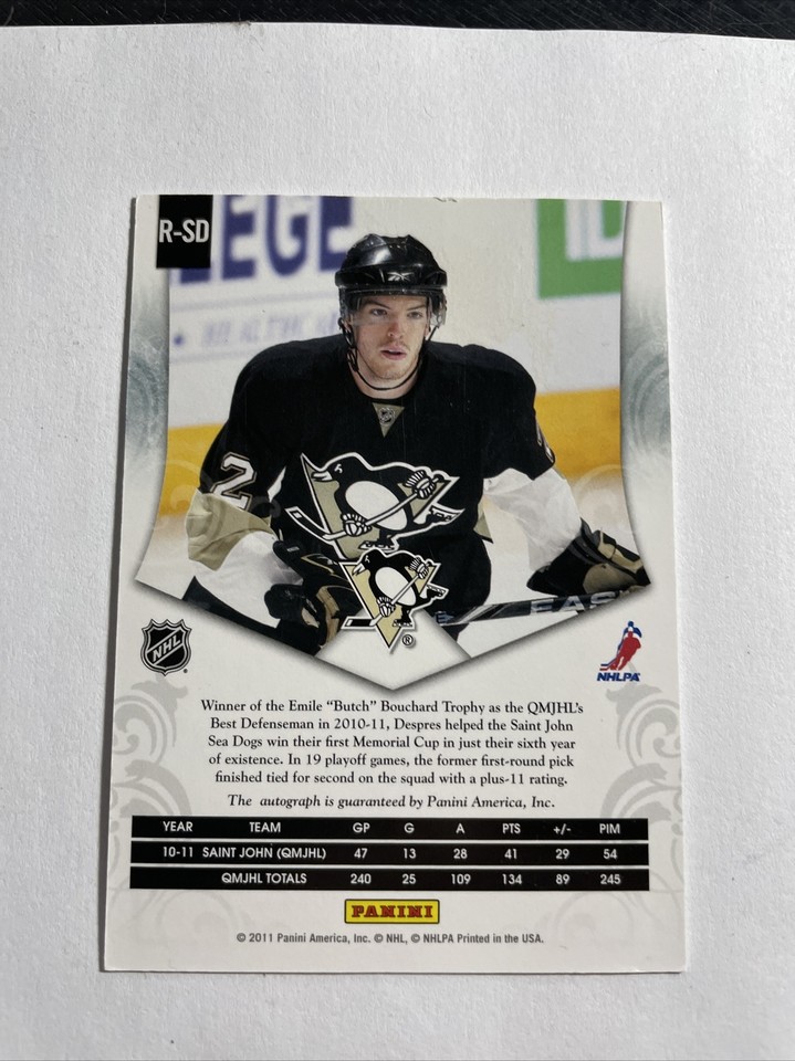 2011-12 Panini Private Signings #RSD Simon Despres Pittsburgh Penguins ...