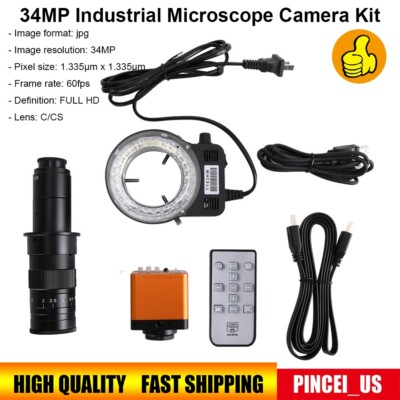 34MP Industrial Microscope Camera Kit HDMI 2K 1080P 60FPS with 180X C ...