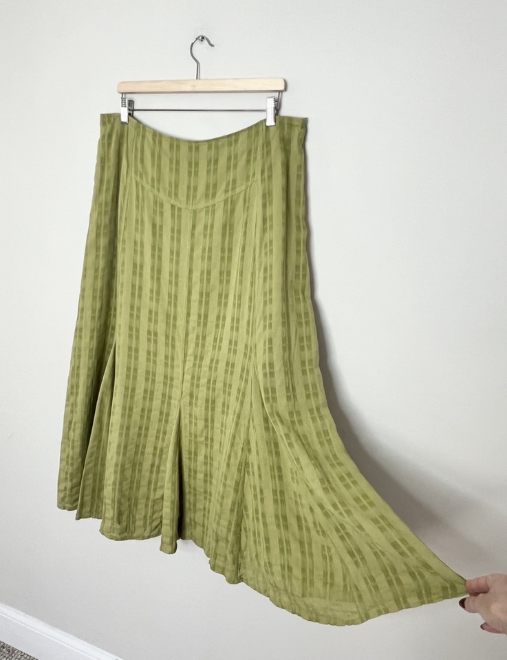 Per Una M&S Green Check Long Maxi Skirt Size 18 Godet Hem | eBay UK