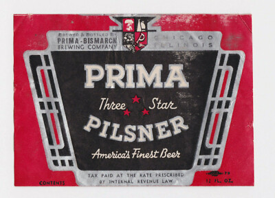 Prima Three Star Pilsner Beer IRTP Beer Label Bismark Brewing Company ...