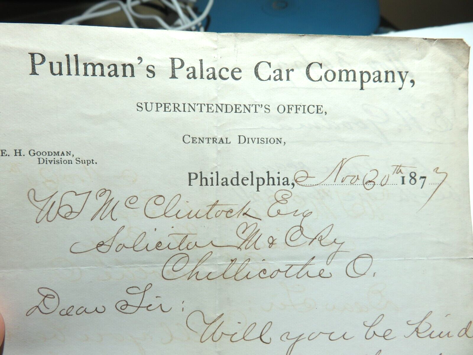 1877 RARE Pullman Palace Car Co. Letter | eBay