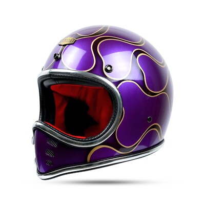 VINTAGE CUSTOM HELMET SLIMMOTO BLACK FLAMES CRACK CAFE RACER BOBBER ...