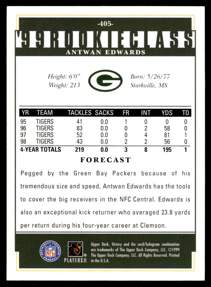 1999 Upper Deck Victory #405 Antuan Edwards NRMT or Better | eBay