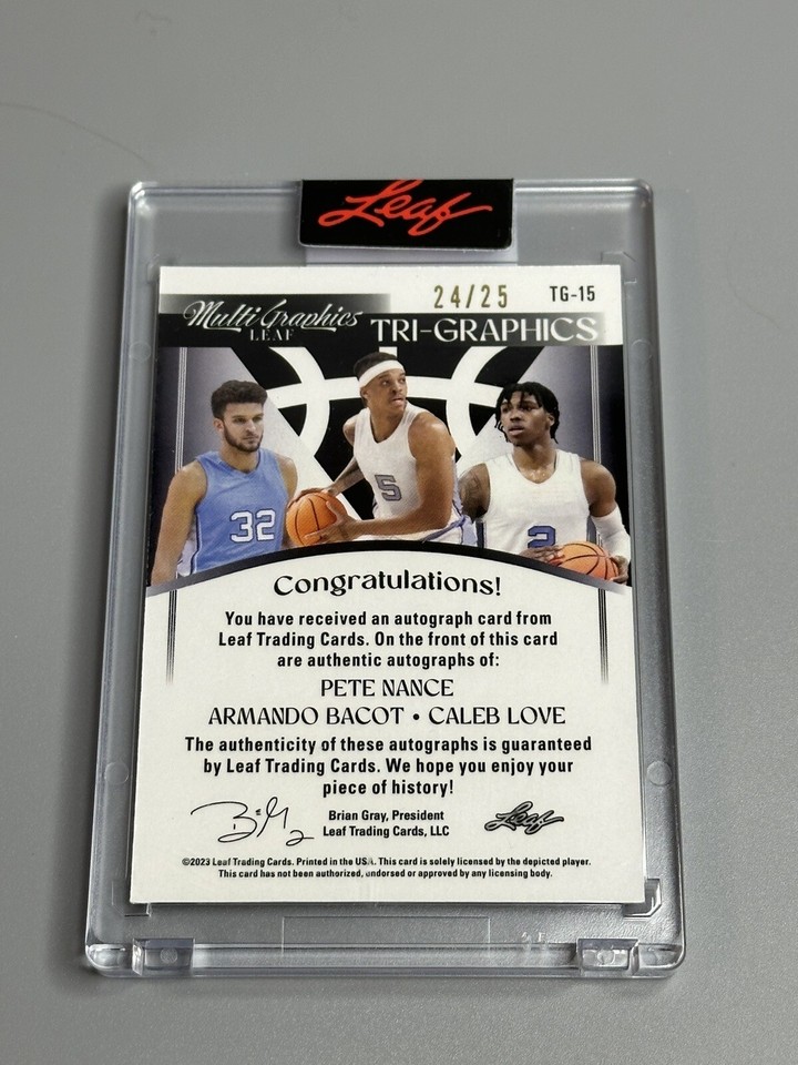 2022-23 Leaf MultiGraphics Tri Auto /25 Pete Nance Armando Bacot Caleb Love UNC | eBay