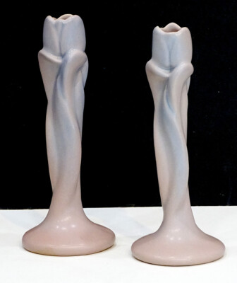 Vintage VAN BRIGGLE POTTERY Arts & Crafts TULIP Flower Bud Vase CANDLE ...