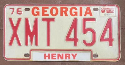 Georgia 1982 HENRY COUNTY License Plate # XMT 454 | eBay