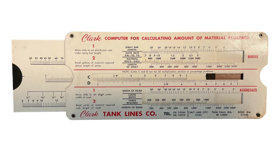 Clark Tank Lines Black Top Road 1958 Calculator Material Pump Speed ...