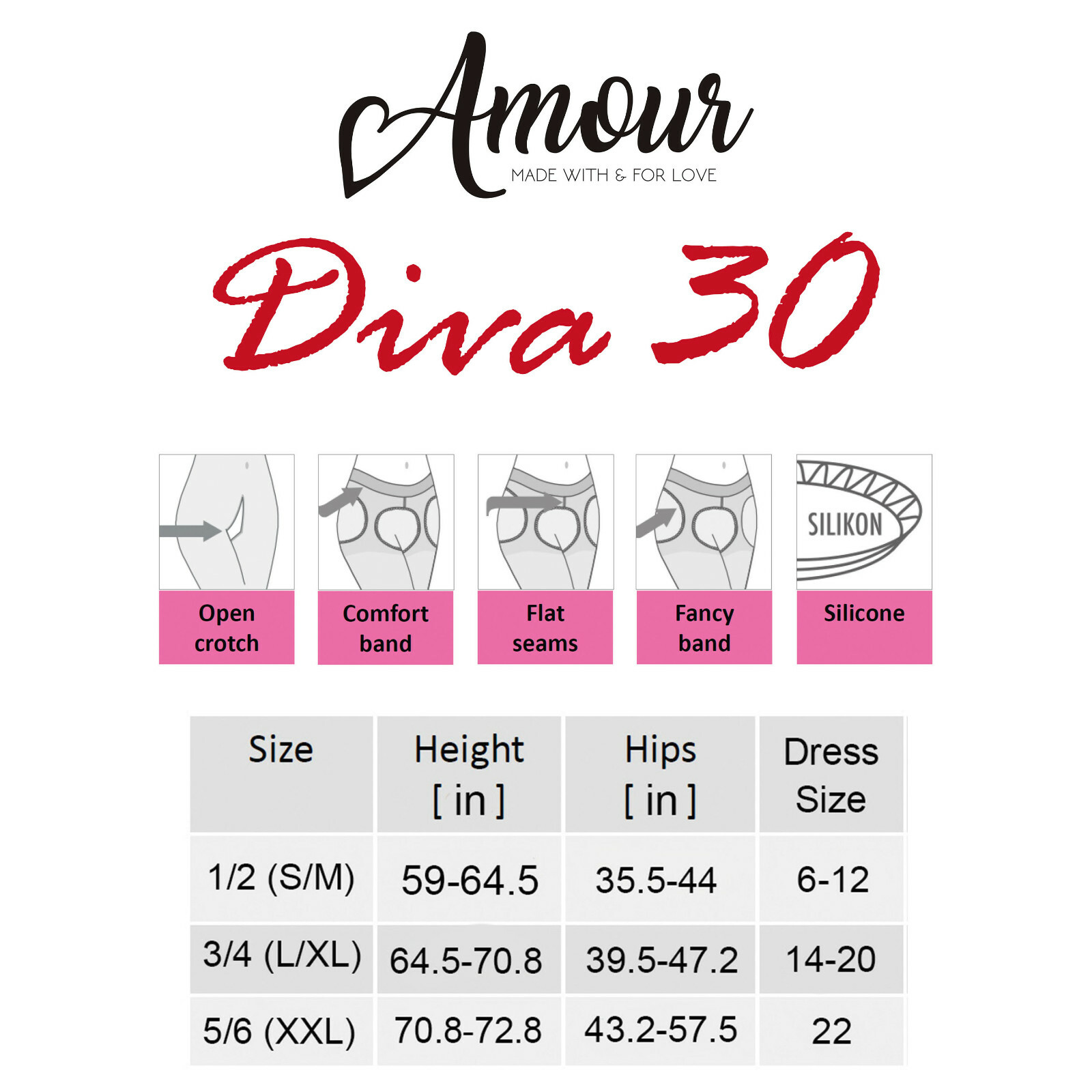 Amour Diva 30D Mock Stocking Crotchless Fashion Tights | Reg & Plus ...