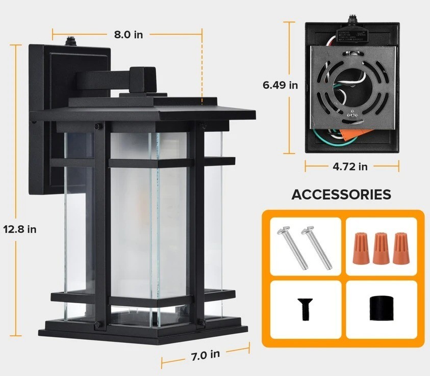 Lutec Craftsman Style LED Wall Lantern, Matt Black Aluminum with Glass ...