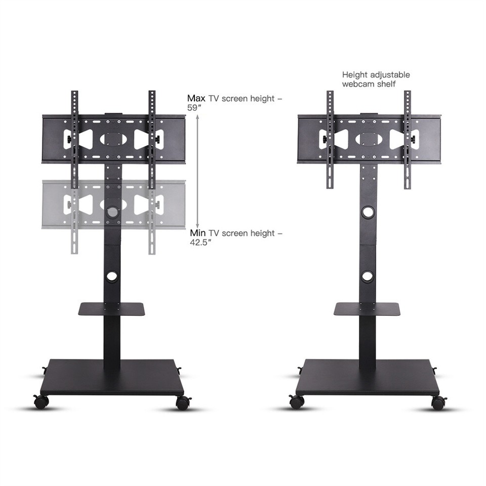 Mobile TV Stand with Wheels Tilting Adjustable Height Rolling Cart with ...