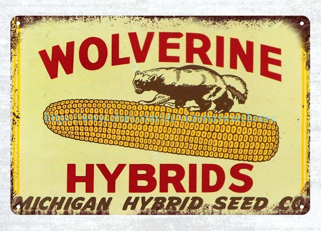 vintage reproduction seed sign Wolverine Hybrids metal tin sign wall ...