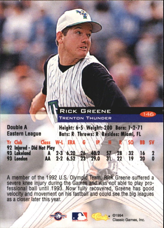 1994 Classic Baseball Card #146 Rick Greene | eBay