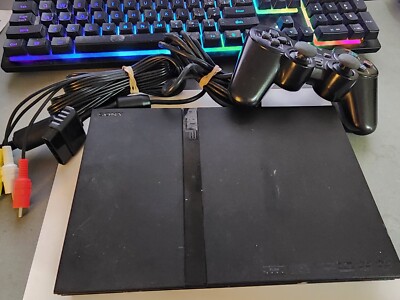 Sony PlayStation 2 PS2 Slim Black SCPH-70011 W/1 Game, & Cords, Very ...