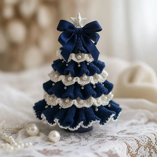 Christmas DIY Crochet Tree Kit,Crochet Christmas Tree Bow Pearl ...