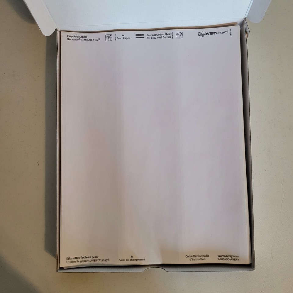Avery Easy Peel White Mailing Labels #5160 Laser 1 x 2-5/8" 1650/Open ...