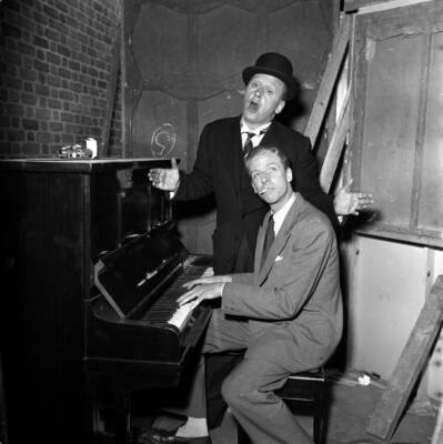 British actors Reg Dixon and Peter Martyn on the set of "No Smoking ...