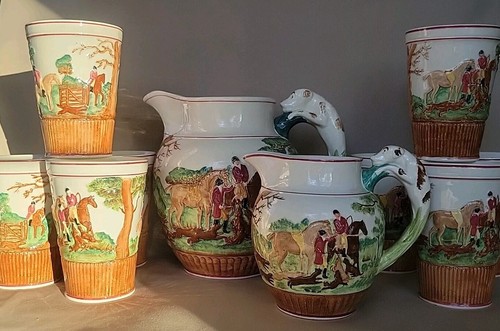 WEDGWOOD "DYE KEN JOHN PEEL" FOX HUNTING SCENE JUG , PITCHER & 8 ...